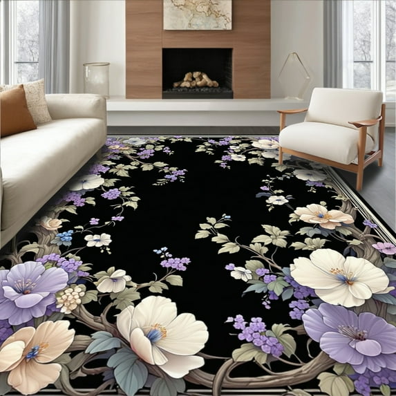 Flatwoven High Traffic Area Rug, Elegant Botanical Scrolls with Dainty ...
