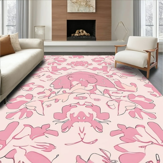 Flatwoven High Traffic Area Rug, Elegant Climbing Feline Motif with ...