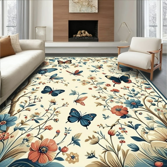 ODIKA 2'x3' Machine Washable Non-Slip Area Rug, Elegant Floral Insect ...