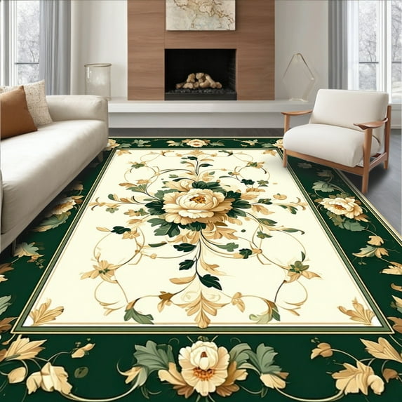 Flatwoven High Traffic Area Rug, Elegant Floral Medallion Design with ...