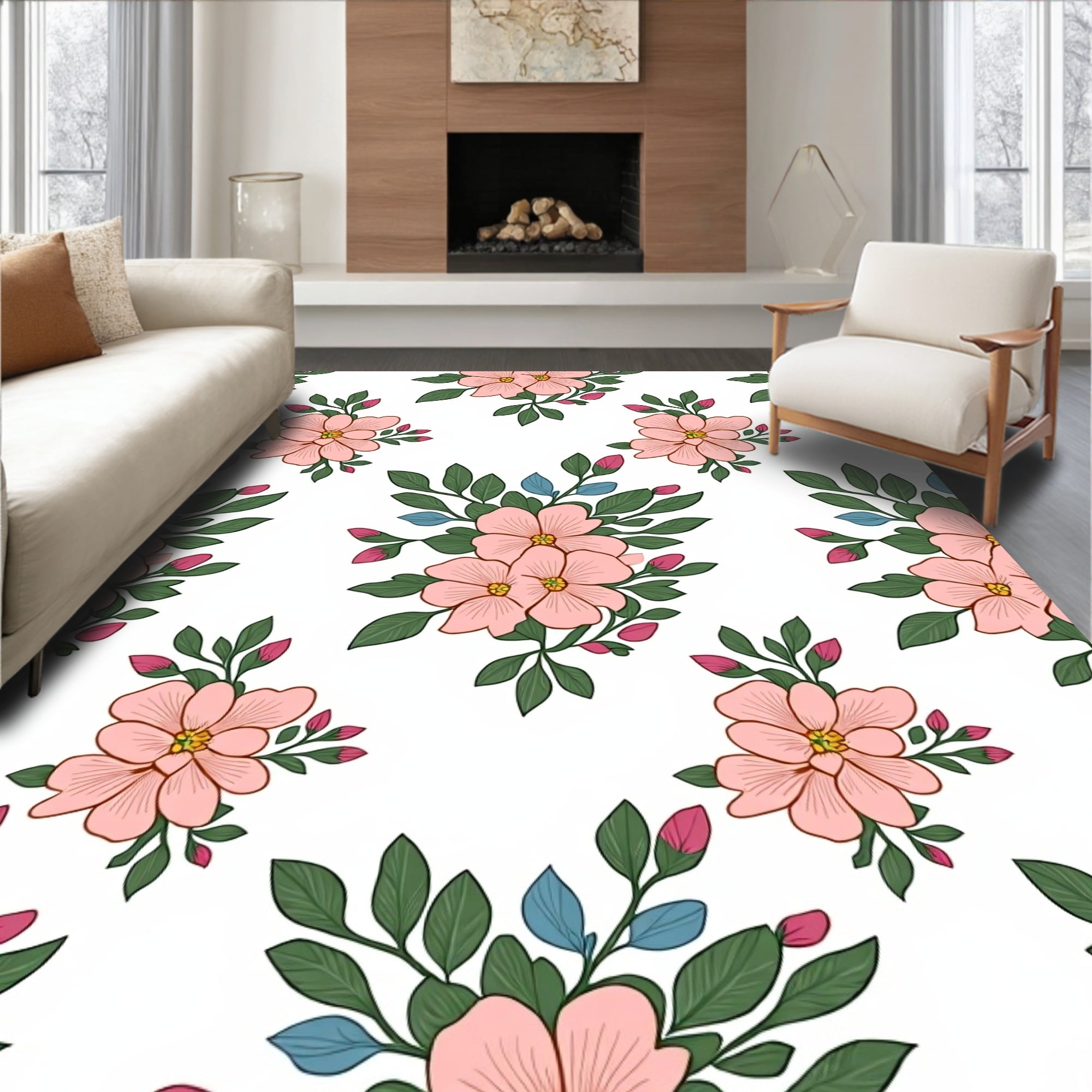 Flatwoven High Traffic Area Rug, Elegant Floral Medallion with Pastel ...