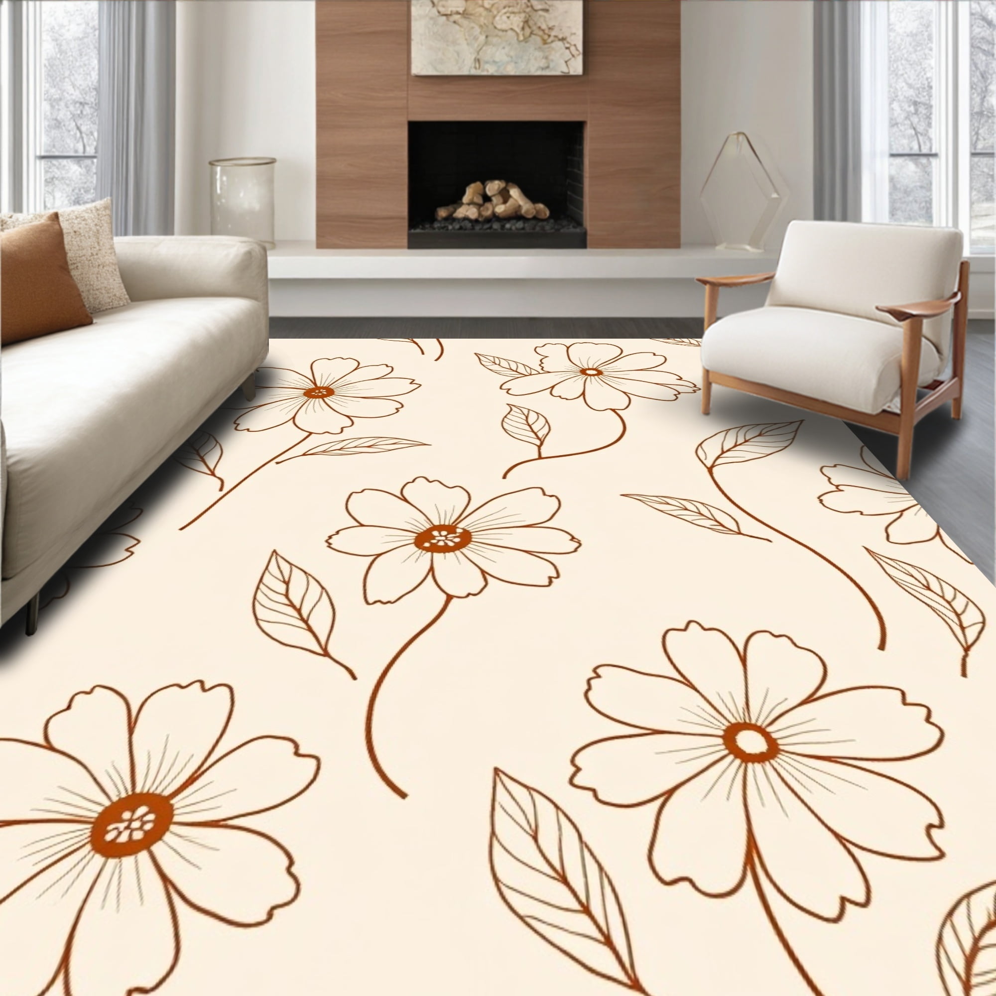 Flatwoven High Traffic Area Rug, Elegant Floral Motif With Butterfly ...