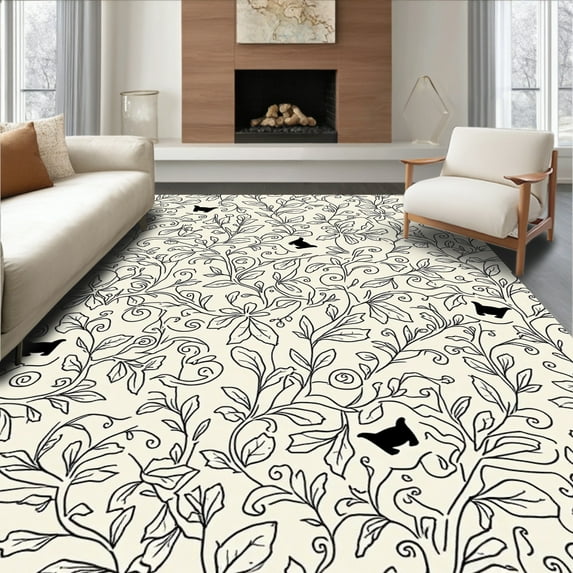 Flatwoven High Traffic Area Rug, Elegant Floral Swirl with Whimsical ...