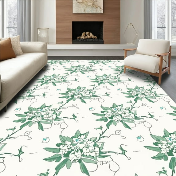 Flatwoven High Traffic Area Rug, Elegant Hydrangea and Magpie Floral ...