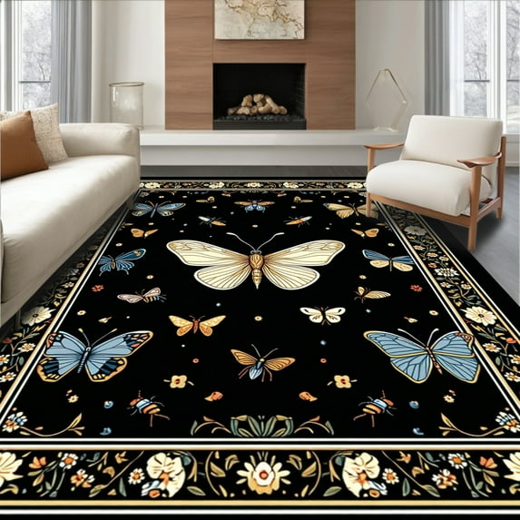 Flatwoven High Traffic Area Rug, Elegant Insect Motif Featuring ...