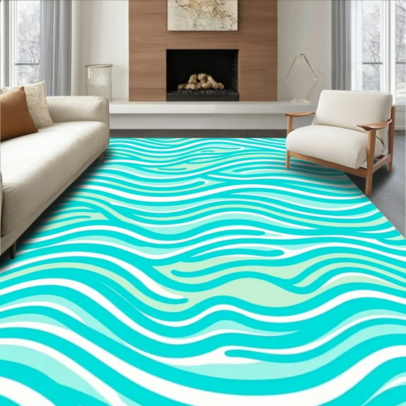 Flatwoven High Traffic Area Rug, Elegant Interlocking Waves Design in ...
