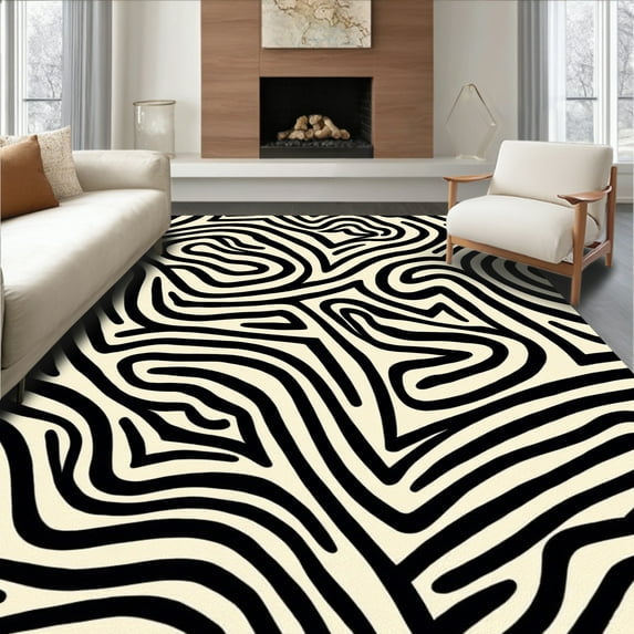 Flatwoven High Traffic Area Rug, Elegant Linear Zebra Motif With Fluid ...