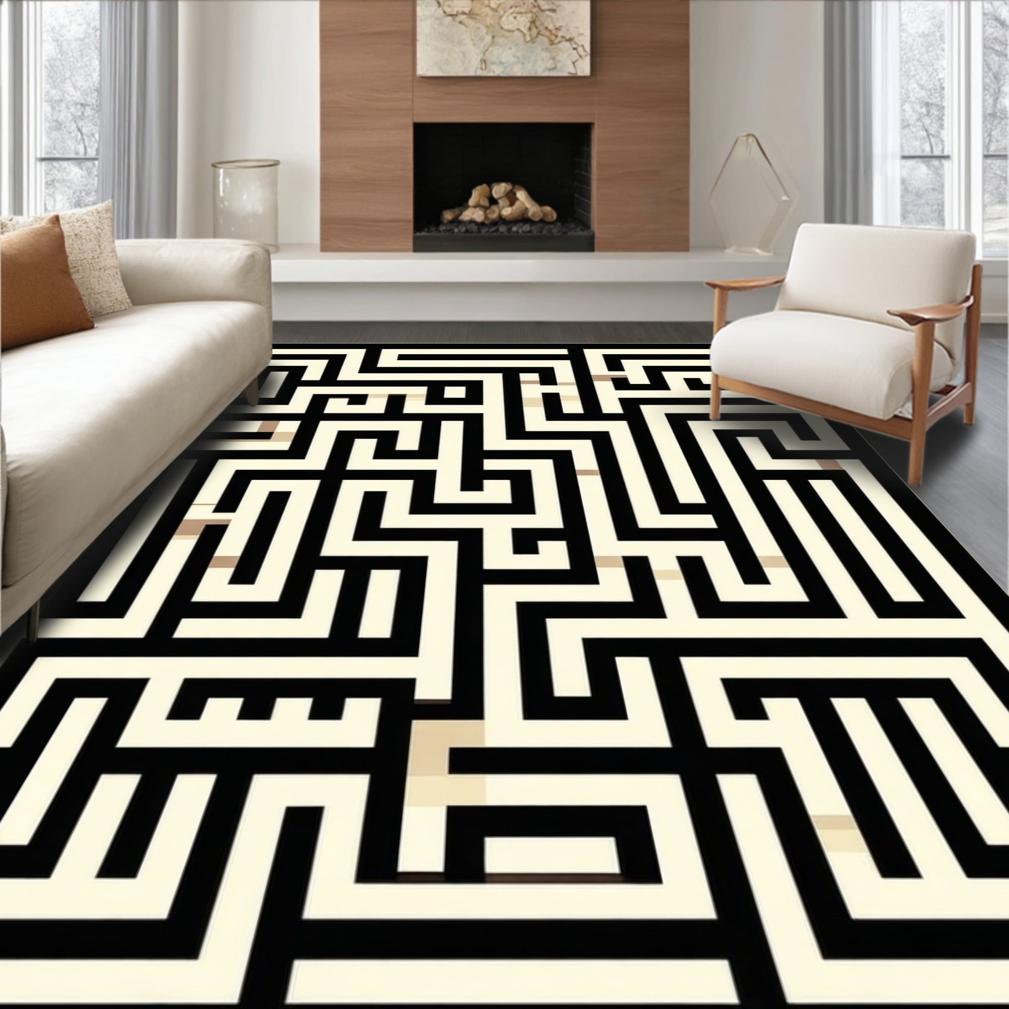 Flatwoven High Traffic Area Rug, Elegant Maze Inspired Featuring ...