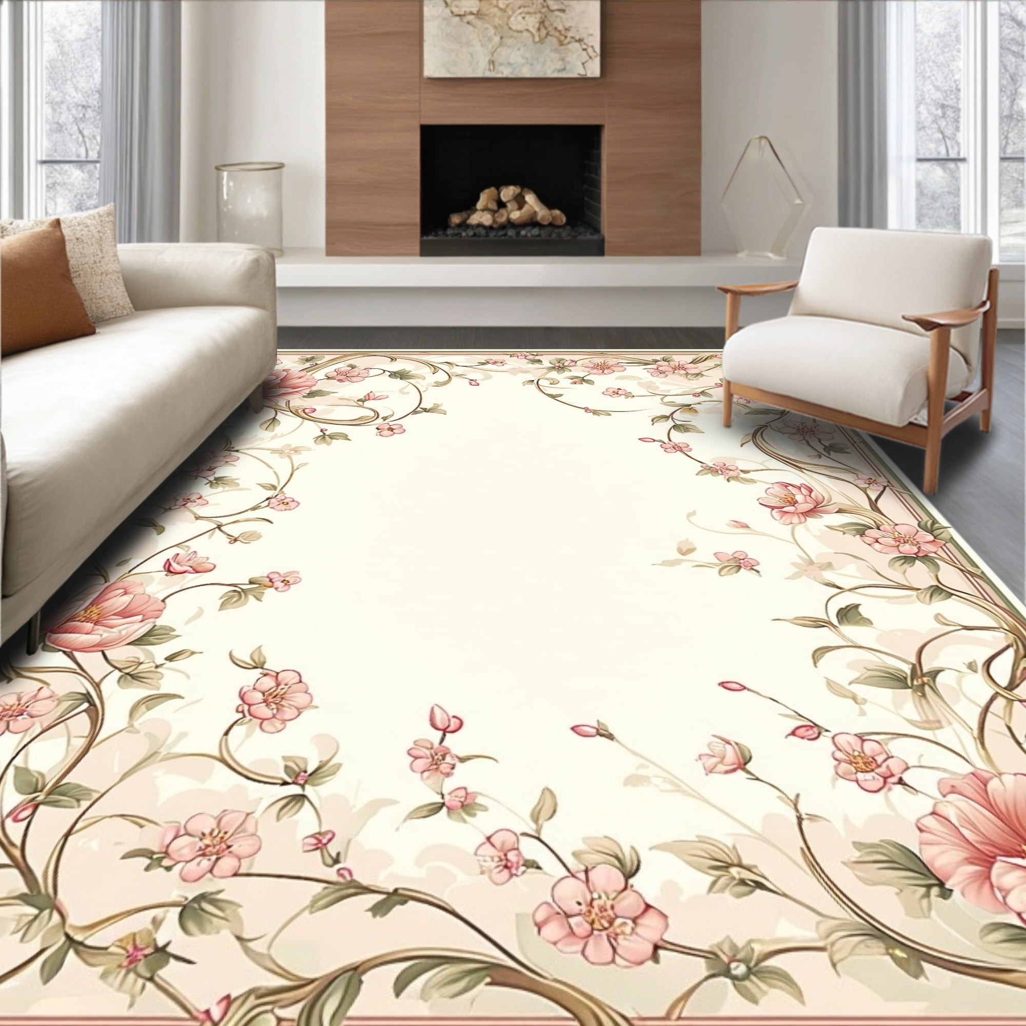 Flatwoven High Traffic Area Rug, Elegant Meadow Scrollwork with Fluid ...