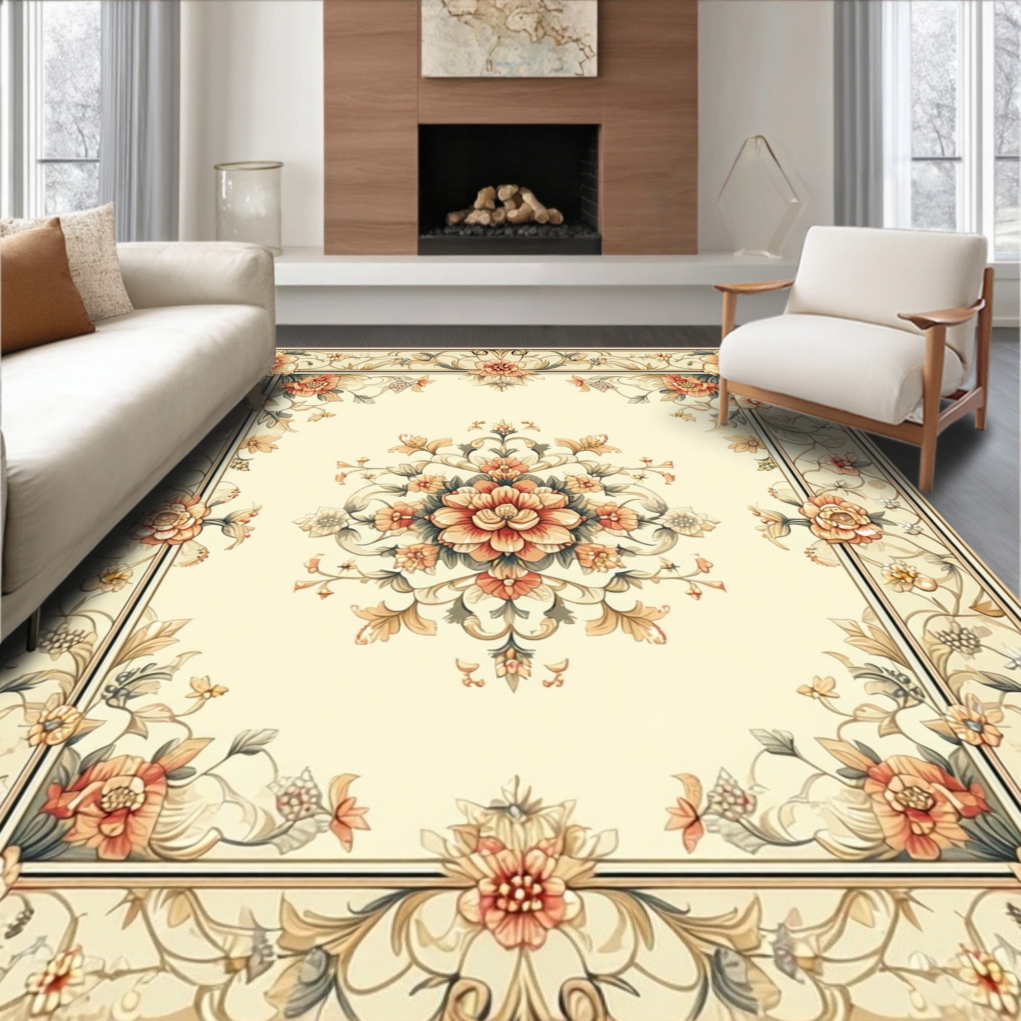 ODIKA 3'x5' Machine Washable Non-Slip Area Rug, Elegant Medallion ...