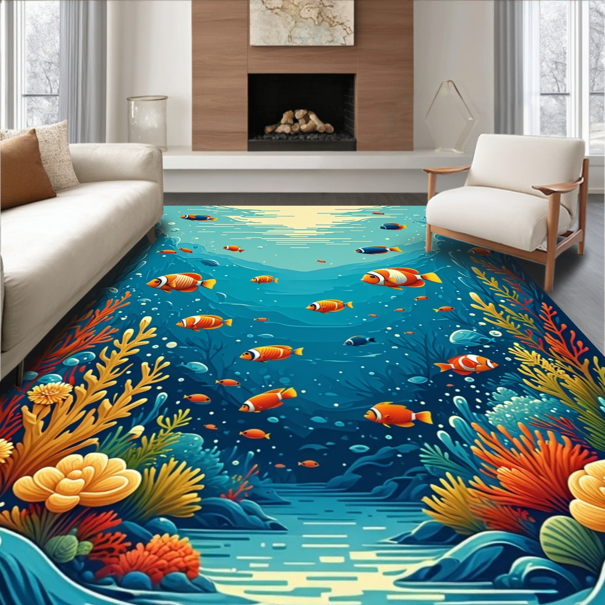 Flatwoven High Traffic Area Rug, Elegant Nautical Theme with Tropical ...
