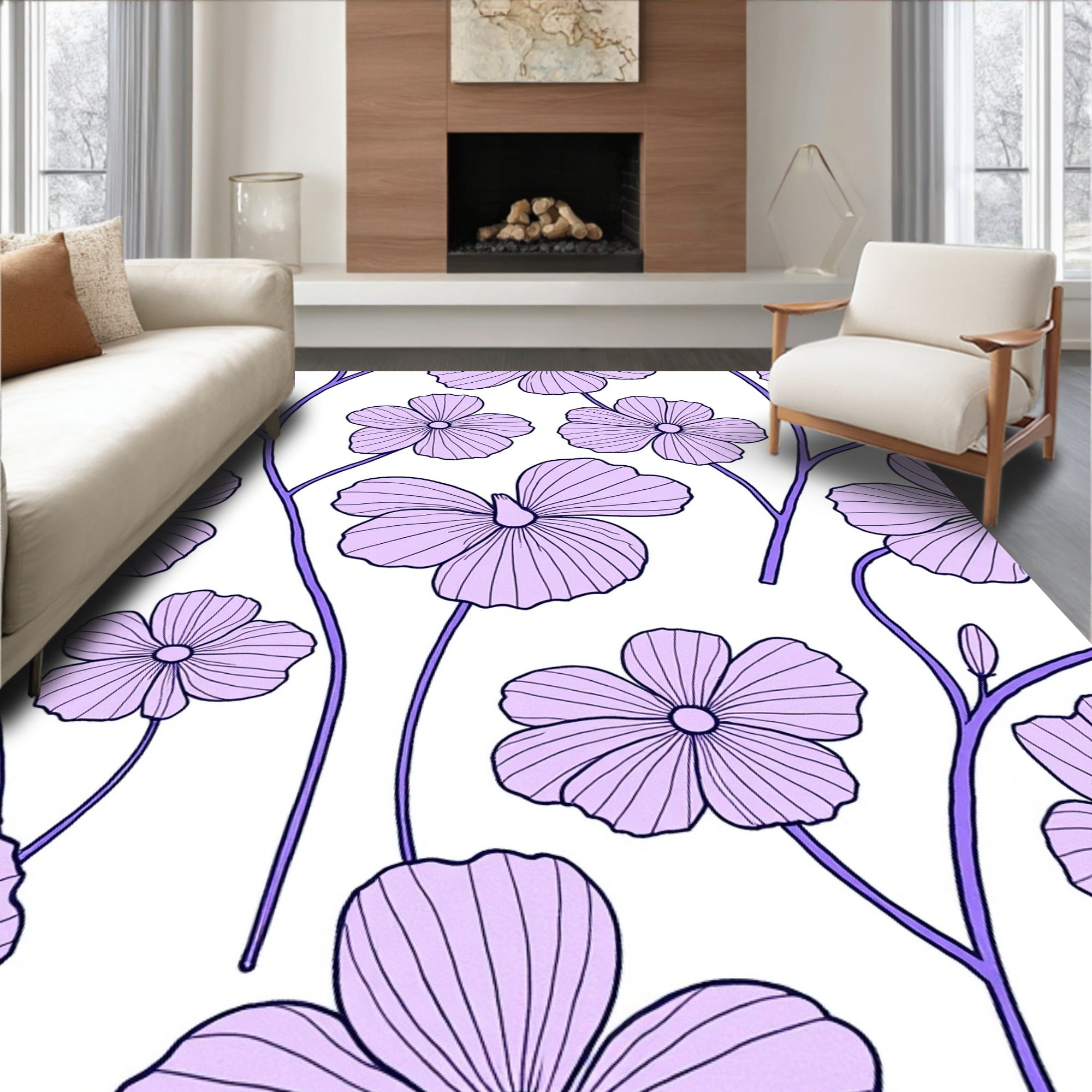 Flatwoven High Traffic Area Rug, Elegant Orchid Haven With Delicate ...