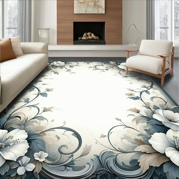 Flatwoven High Traffic Area Rug, Elegant Ornate Flower Cluster with ...