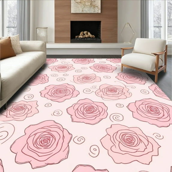 Flatwoven High Traffic Area Rug, Elegant Rose Inspired Design with ...