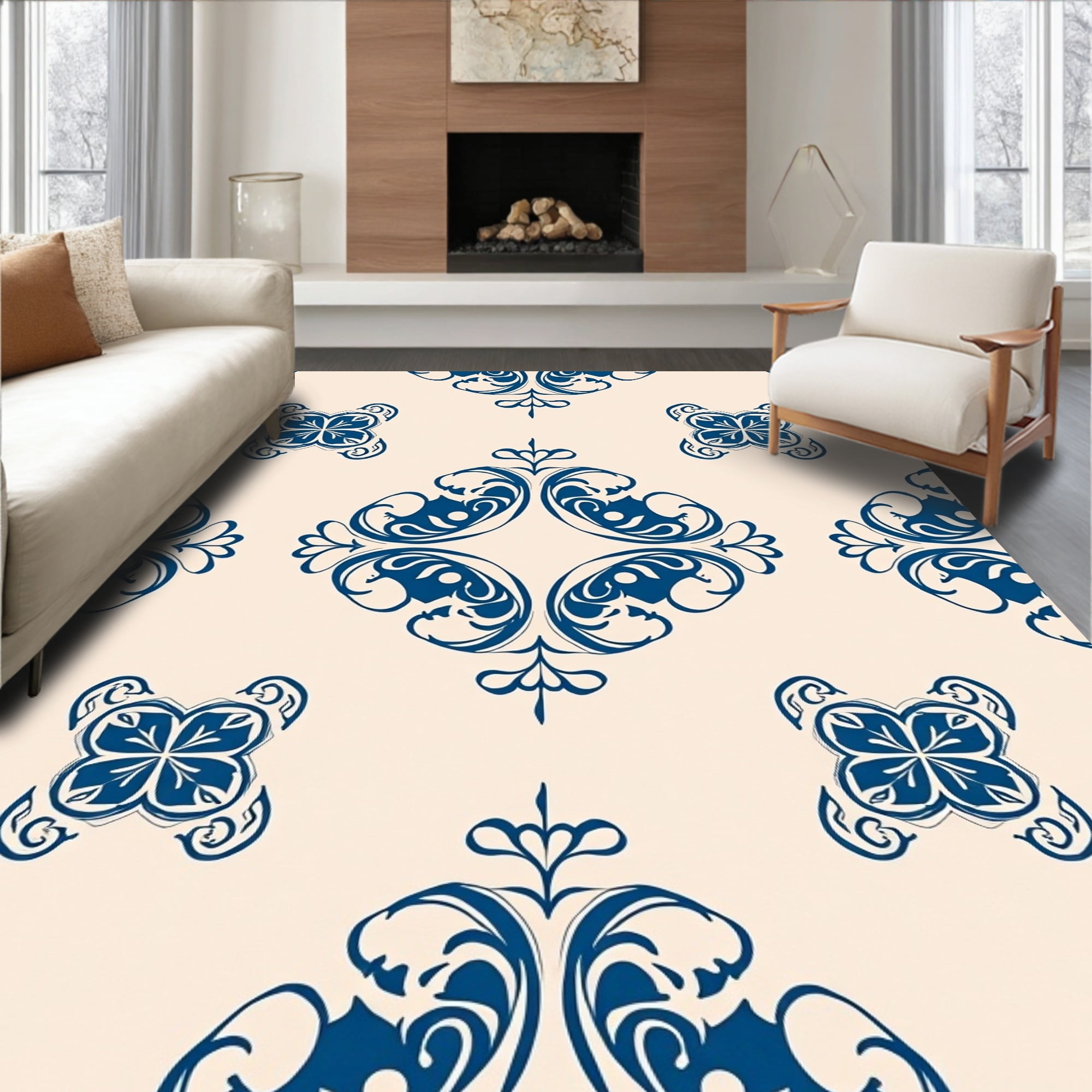 Flatwoven High Traffic Area Rug, Elegant Scroll Damask Collection With ...