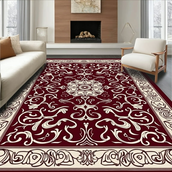 Flatwoven High Traffic Area Rug, Elegant Scrollwork Runner Design, Non ...
