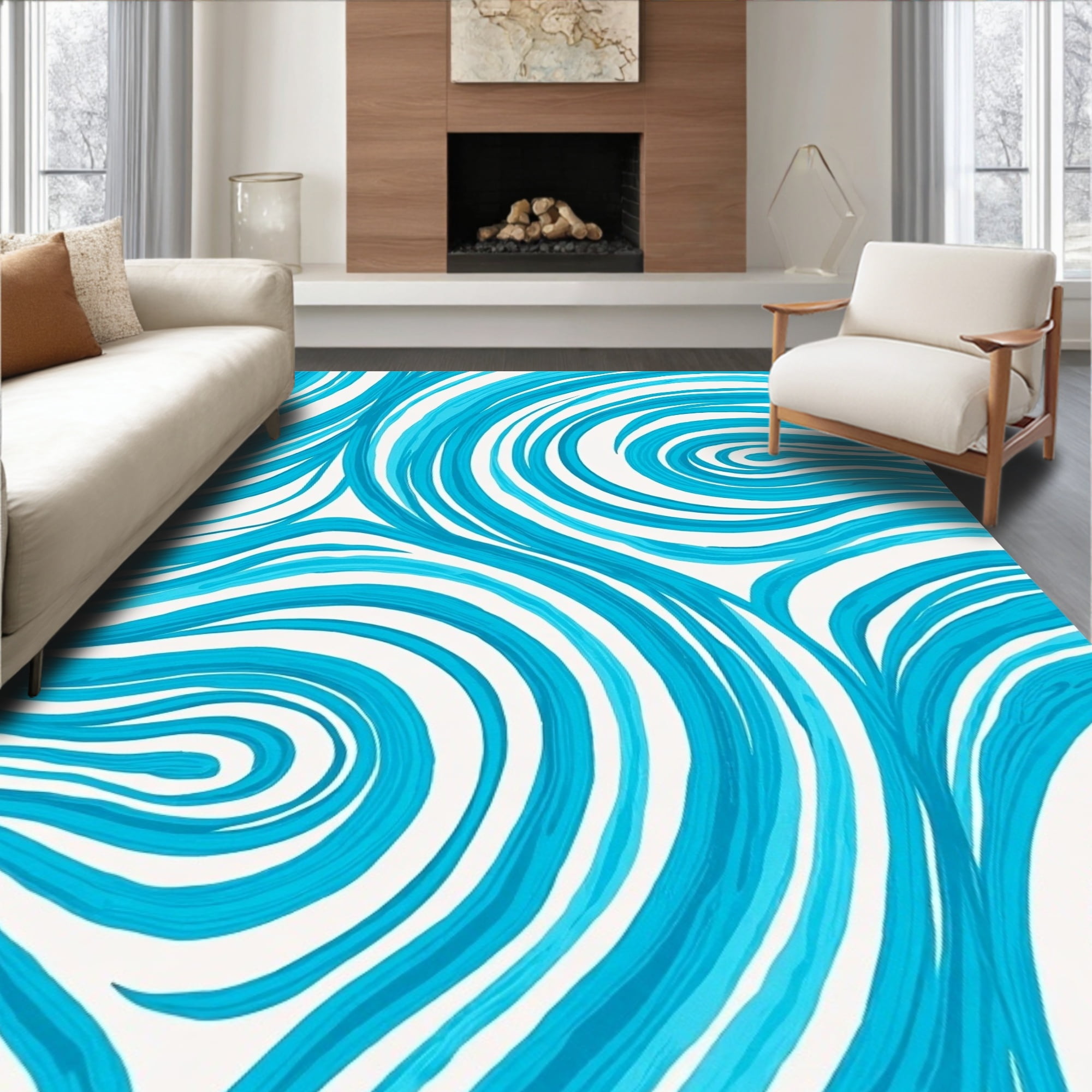 Flatwoven High Traffic Area Rug, Elegant Swirl Abstract Design With ...