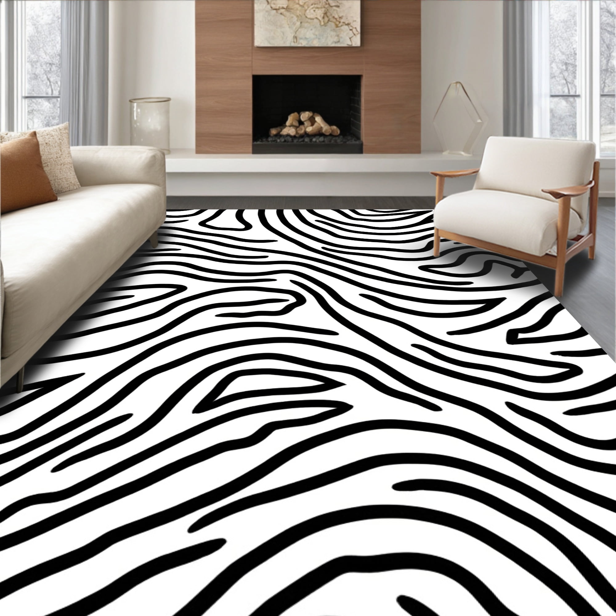 Flatwoven High Traffic Area Rug, Elegant Zebra Inspired Linear with ...