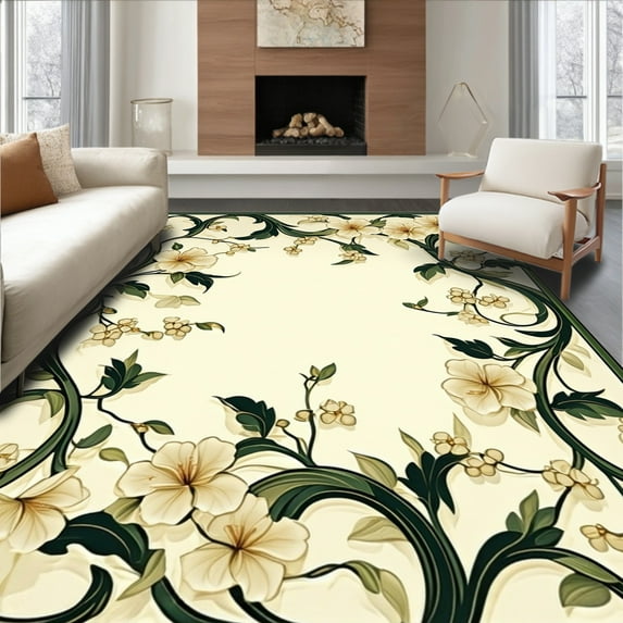 Flatwoven High Traffic Area Rug, Emerald Bloom Botanical Serenity Weave ...
