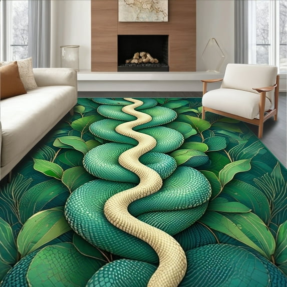 Flatwoven High Traffic Area Rug, Emerald Serpent Garden, Non Slip ...