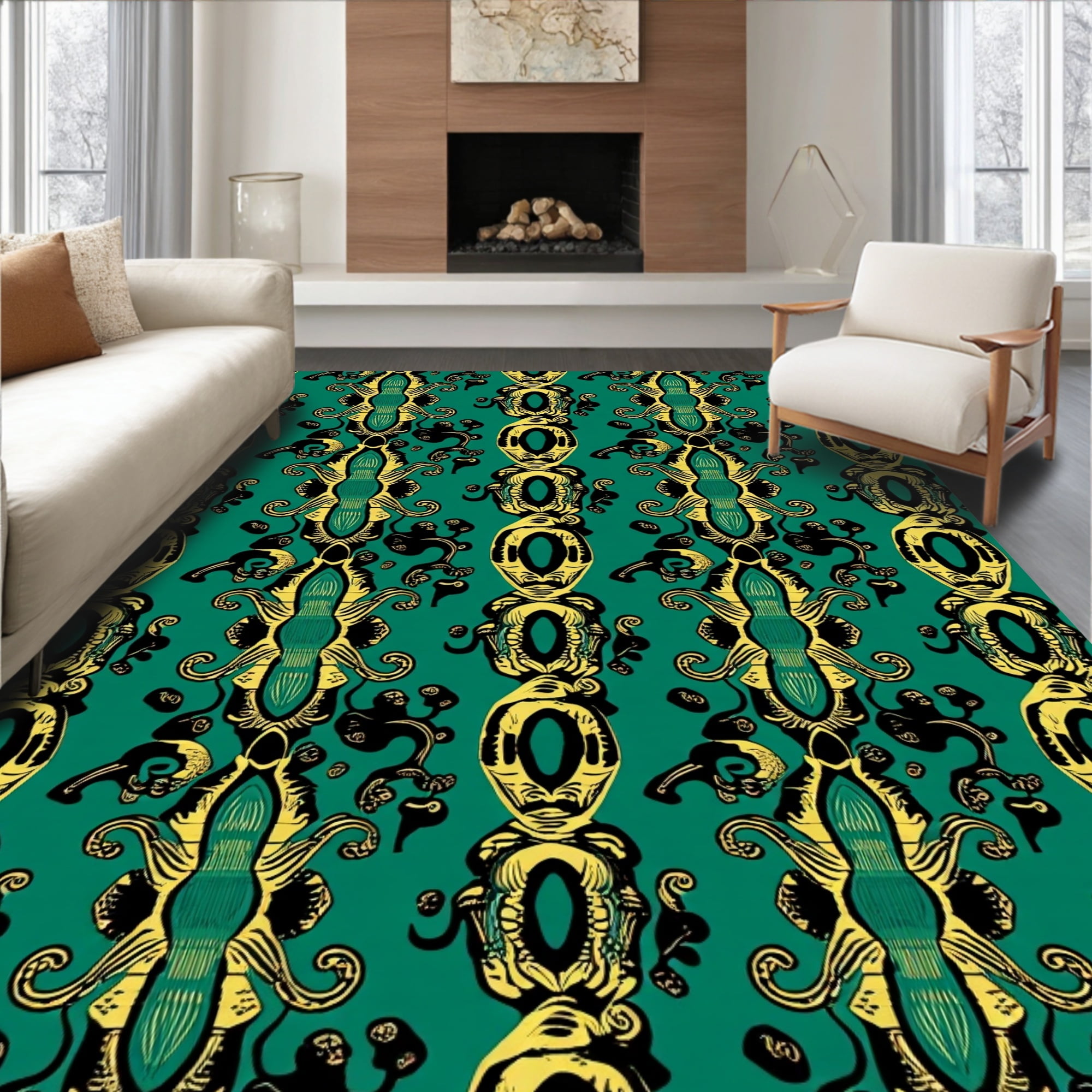 Flatwoven High Traffic Area Rug, Emerald Serpent s Coil Gothic Inspired ...
