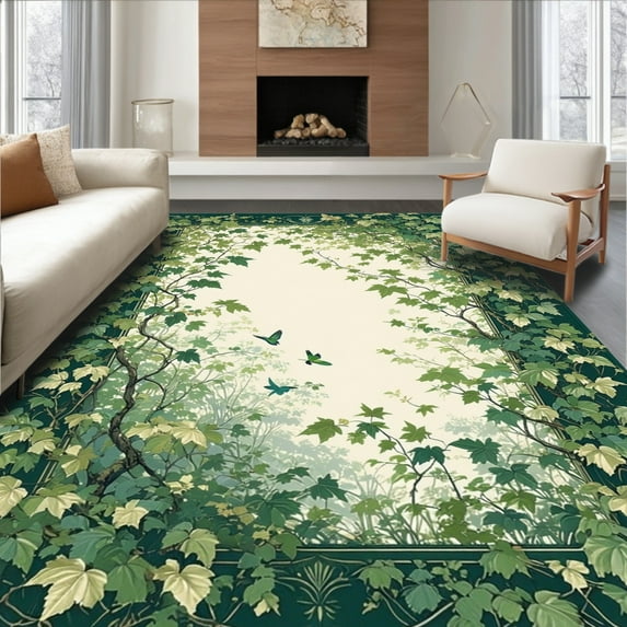 Flatwoven High Traffic Area Rug, Emerald Weave Abstract Foliage Design ...