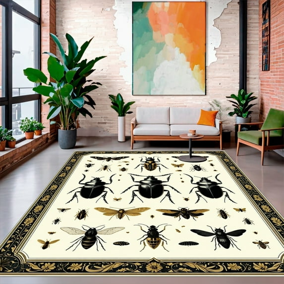 Flatwoven High Traffic Area Rug, Enchanted Beetle Tapestry With Vintage ...