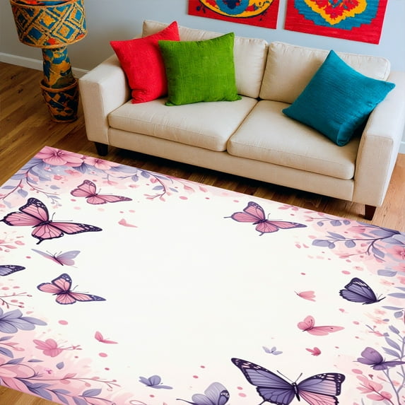 Flatwoven High Traffic Area Rug, Enchanted Butterfly Garden Accent ...