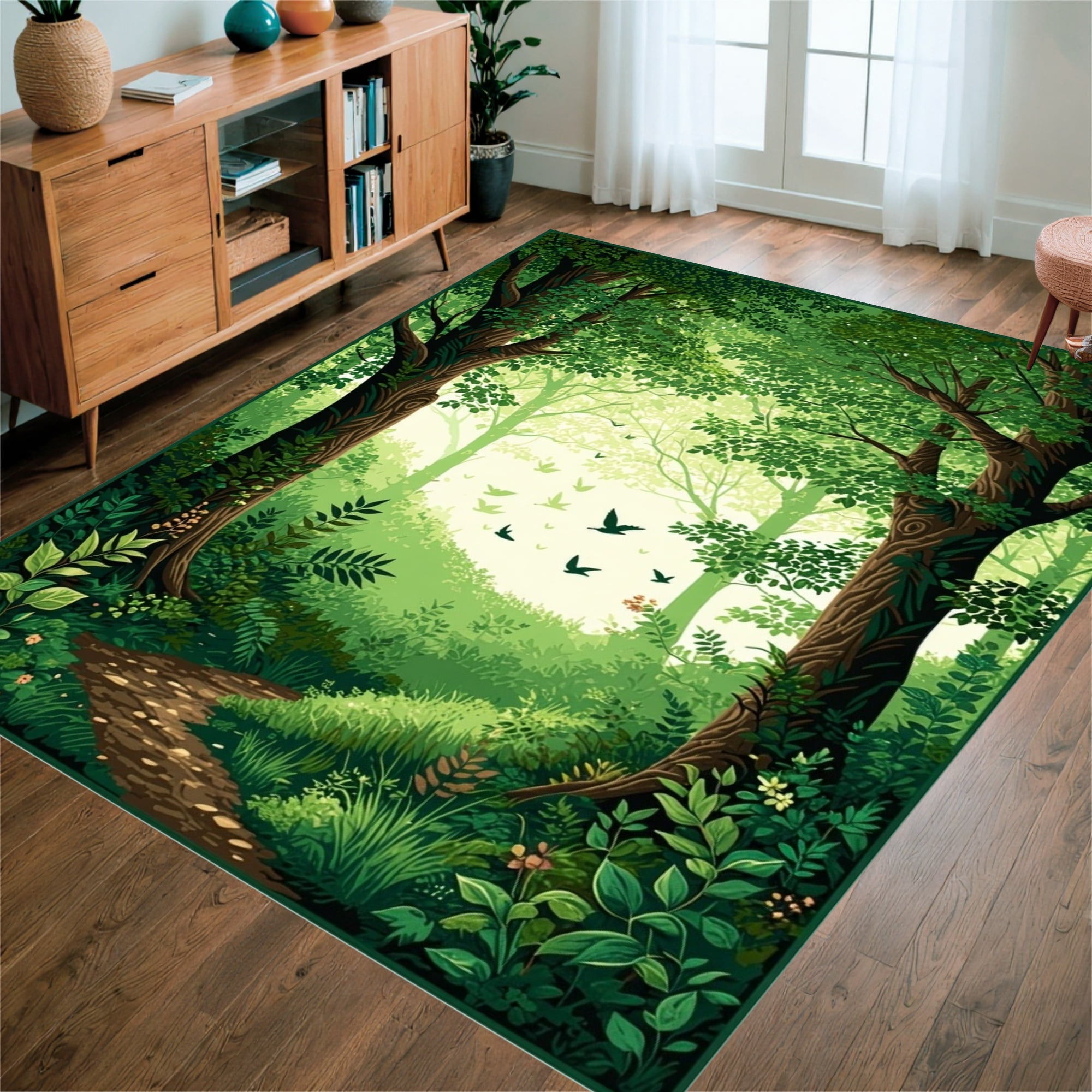 Flatwoven High Traffic Area Rug, Enchanted Forest Abstract Woodland ...