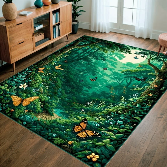 Flatwoven High Traffic Area Rug, Enchanted Forest Detailed Insect ...