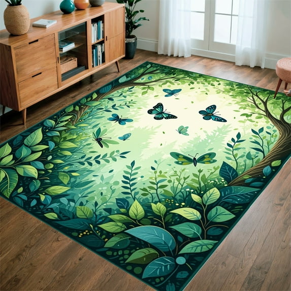 Flatwoven High Traffic Area Rug, Enchanted Forest Fantasy Insect ...