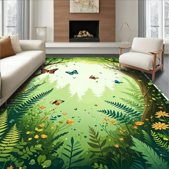Flatwoven High Traffic Area Rug, Enchanted Forest Floor Accent With ...