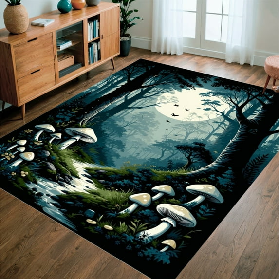 Flatwoven High Traffic Area Rug, Enchanted Forest Round, Non Slip ...