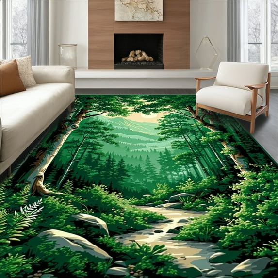 Flatwoven High Traffic Area Rug, Enchanted Forest Whimsical Woodland ...