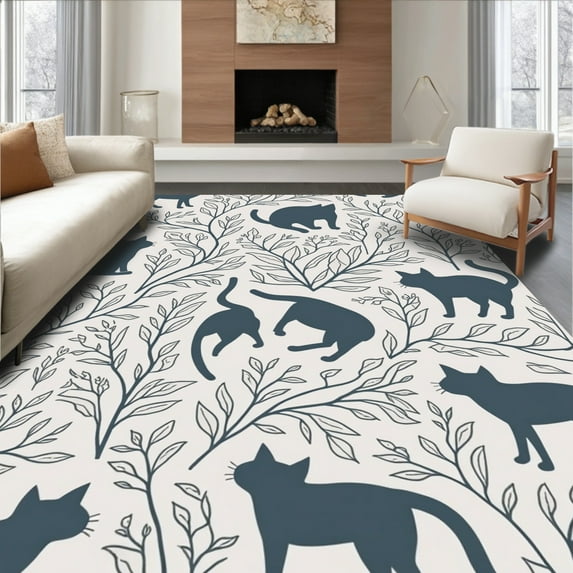 Flatwoven High Traffic Area Rug, Enchanted Forest Wildlife Silhouette ...