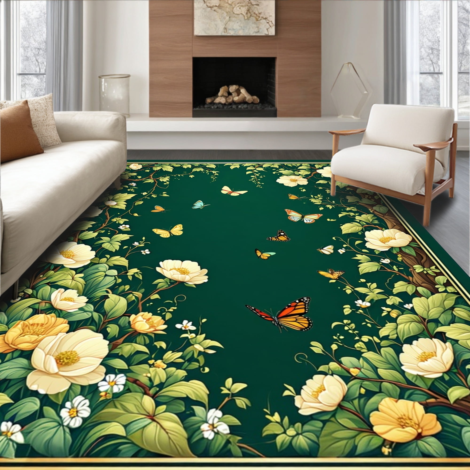 ODIKA 8'x10' Machine Washable Non-Slip Area Rug, Enchanted Garden ...