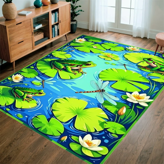 Flatwoven High Traffic Area Rug, Enchanted Garden with Frogs and ...