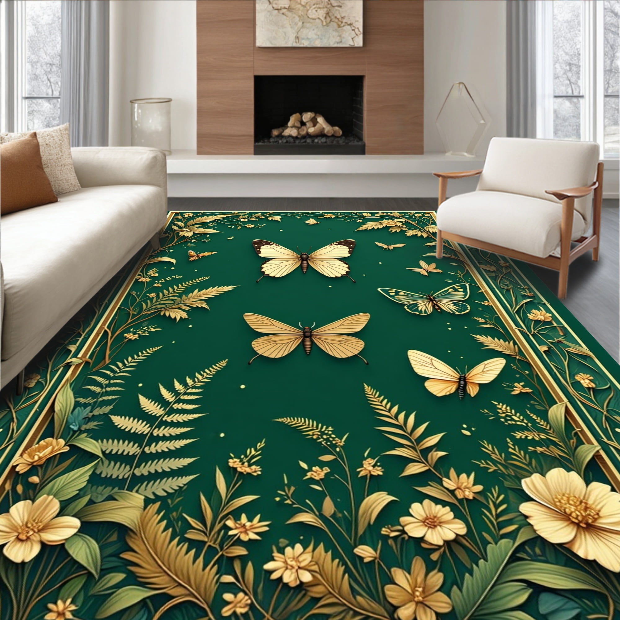 Flatwoven High Traffic Area Rug, Enchanted Garden Insect Tapestry With ...