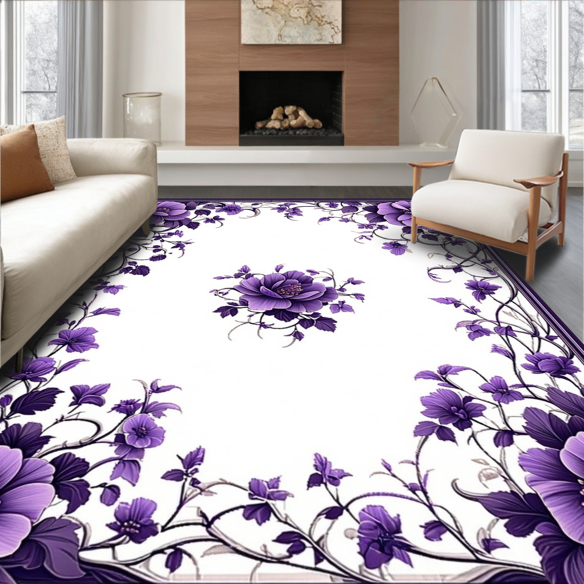Flatwoven High Traffic Area Rug, Enchanted Garden Octagon Tapestry, Non ...
