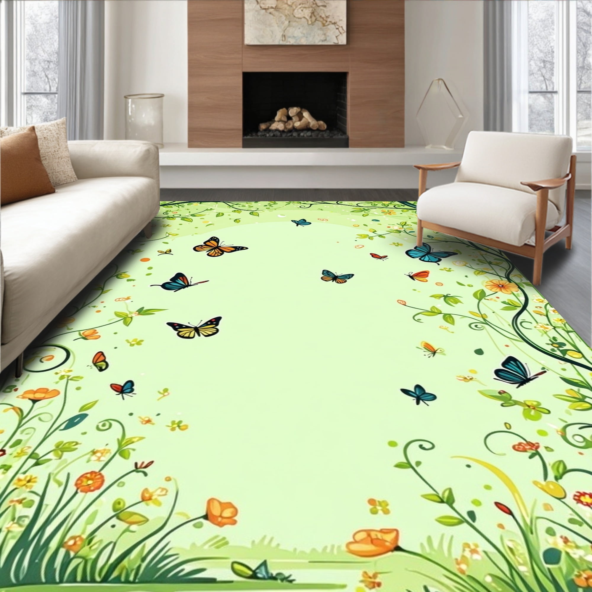 Flatwoven High Traffic Area Rug, Enchanted Garden Whimsical Insect ...