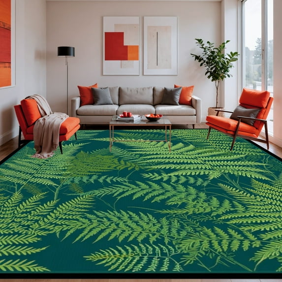 Flatwoven High Traffic Area Rug, Enchanted Grove Forest Fern Fronds ...