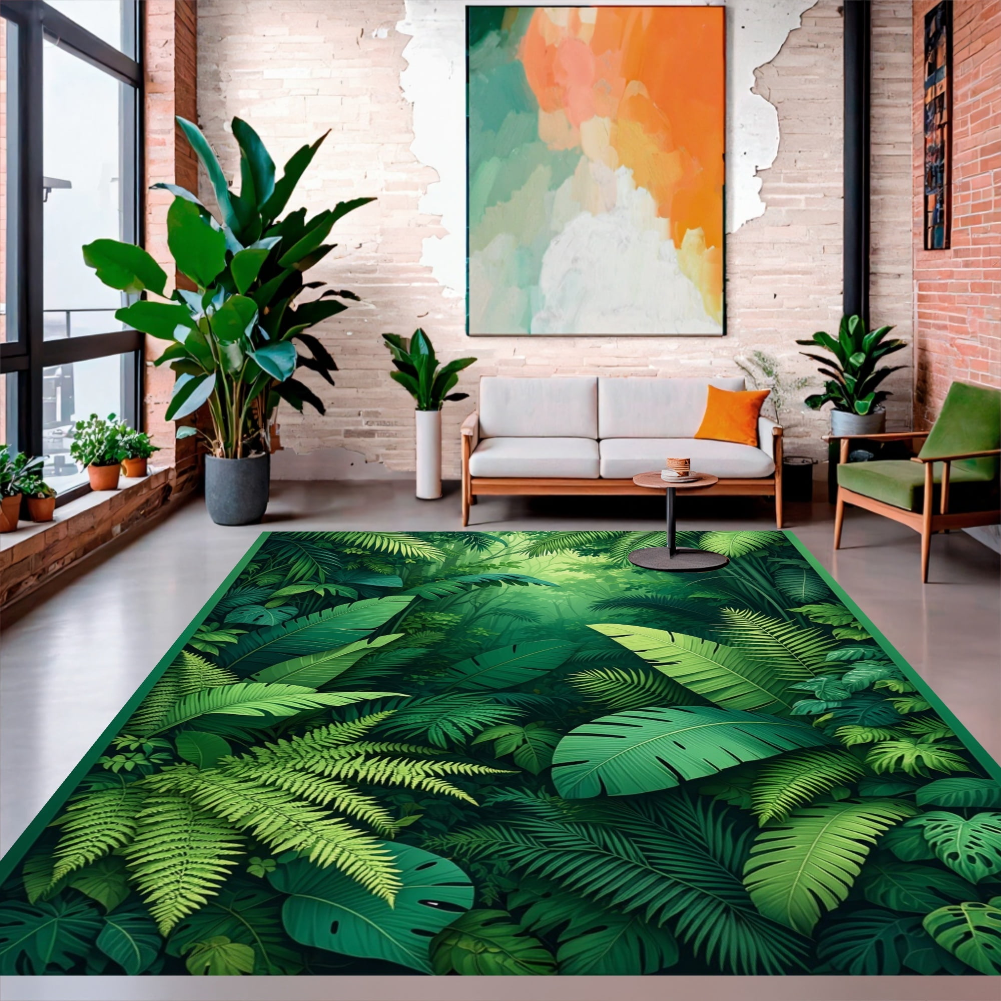 Flatwoven High Traffic Area Rug, Enchanted Jungle Leaf Design With ...