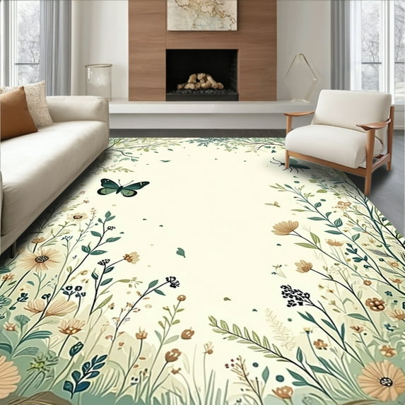 Flatwoven High Traffic Area Rug, Enchanted Meadow Bugs Artistic Insect ...