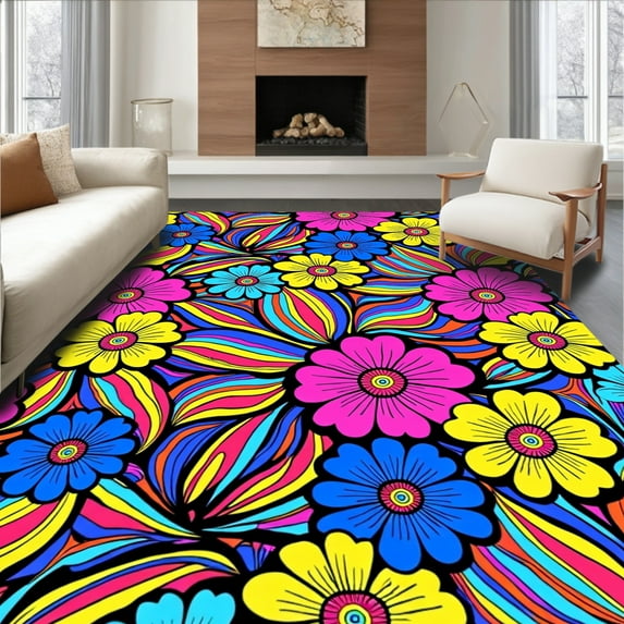 Flatwoven High Traffic Area Rug, Enchanted Meadow Floral Motif Design ...