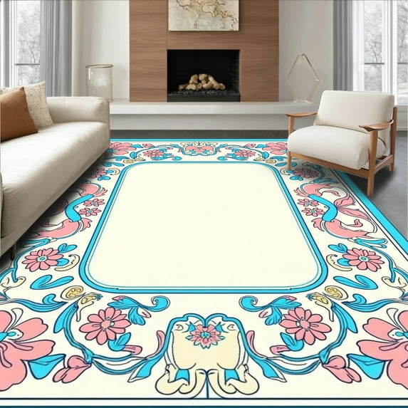 Flatwoven High Traffic Area Rug, Enchanted Meadow Whimsical Floral ...