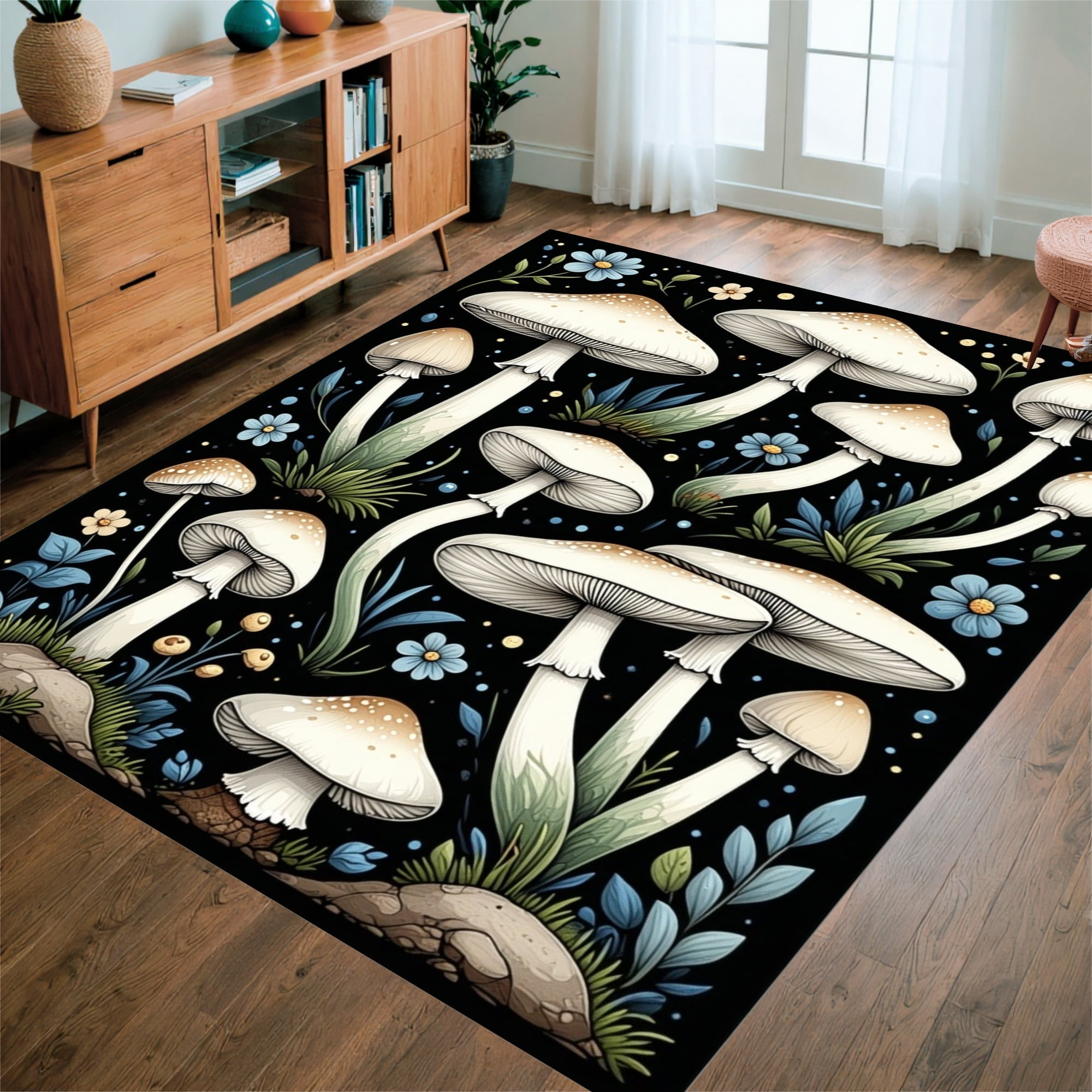 Flatwoven High Traffic Area Rug, Enchanted Mushroom Fairy Ring ...
