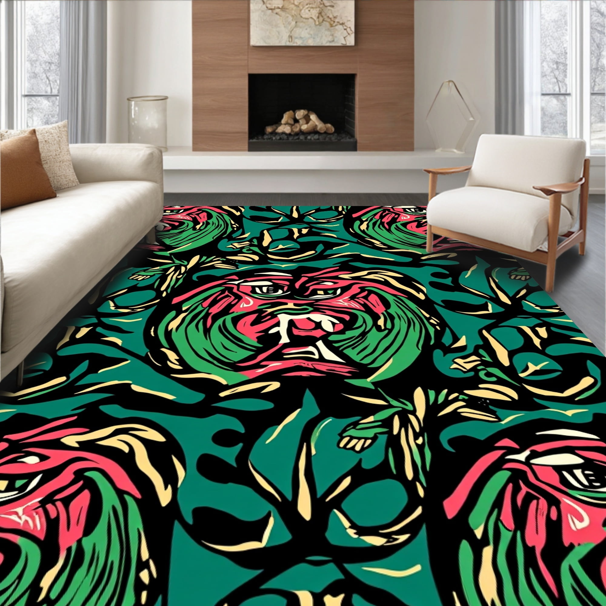 Flatwoven High Traffic Area Rug, Enchanted Rainforest Tiger with ...