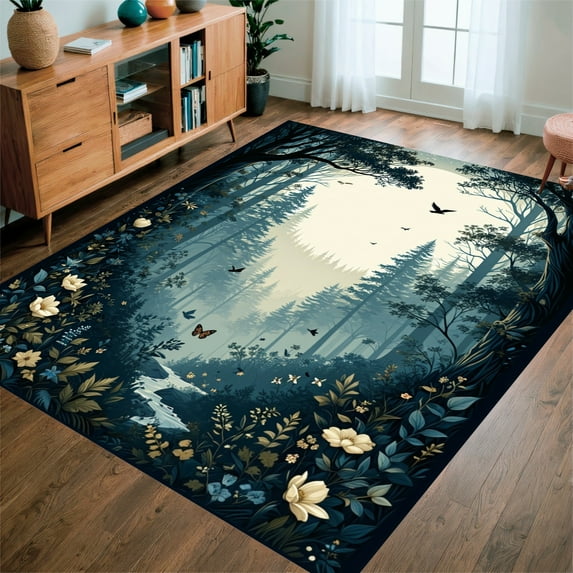 Flatwoven High Traffic Area Rug, Enchanted Woodland Foliage With ...