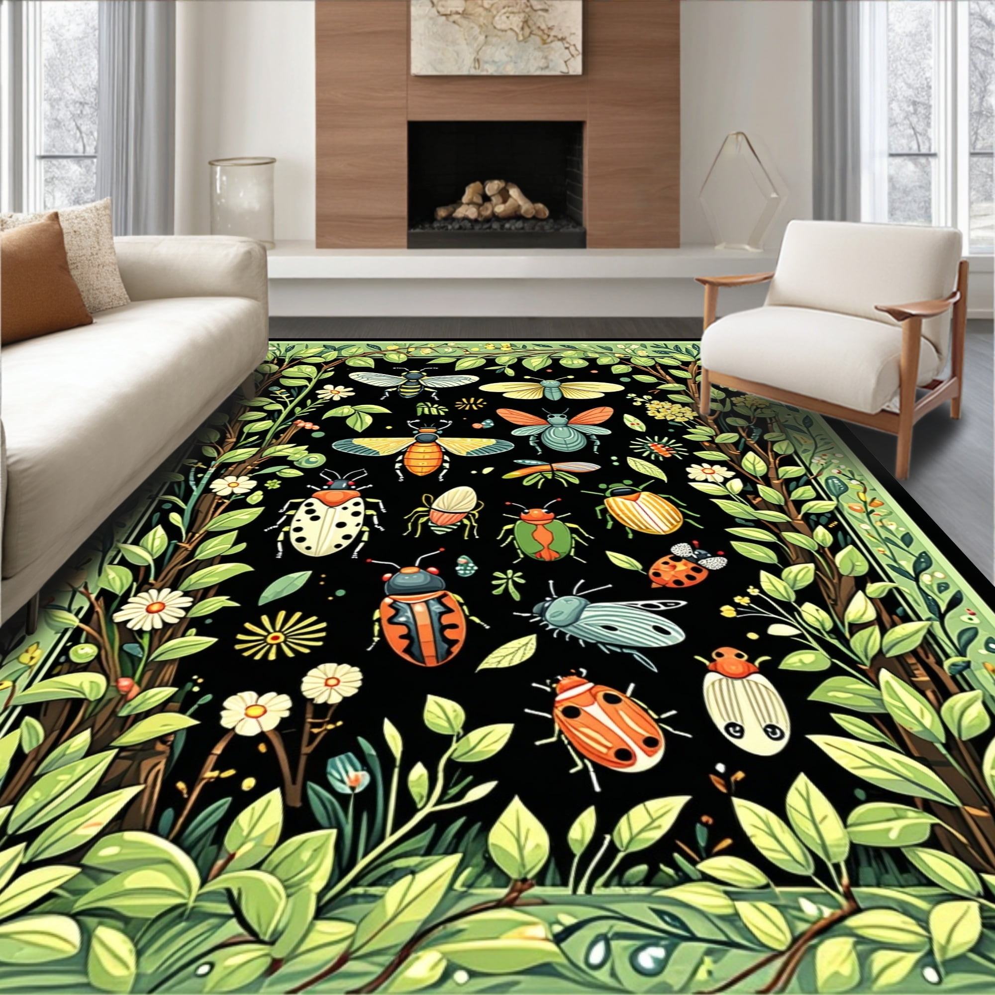 Flatwoven High Traffic Area Rug, Enchanting Bug Motif with Artistic ...