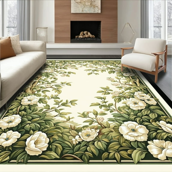 Flatwoven High Traffic Area Rug, Enchanting Floral Tapestry Elegant ...